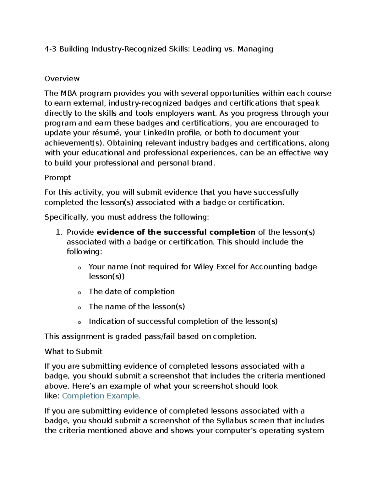 4-3 MBA Lesson: Building Industry-Recognized Skills in Leadership - Studocu