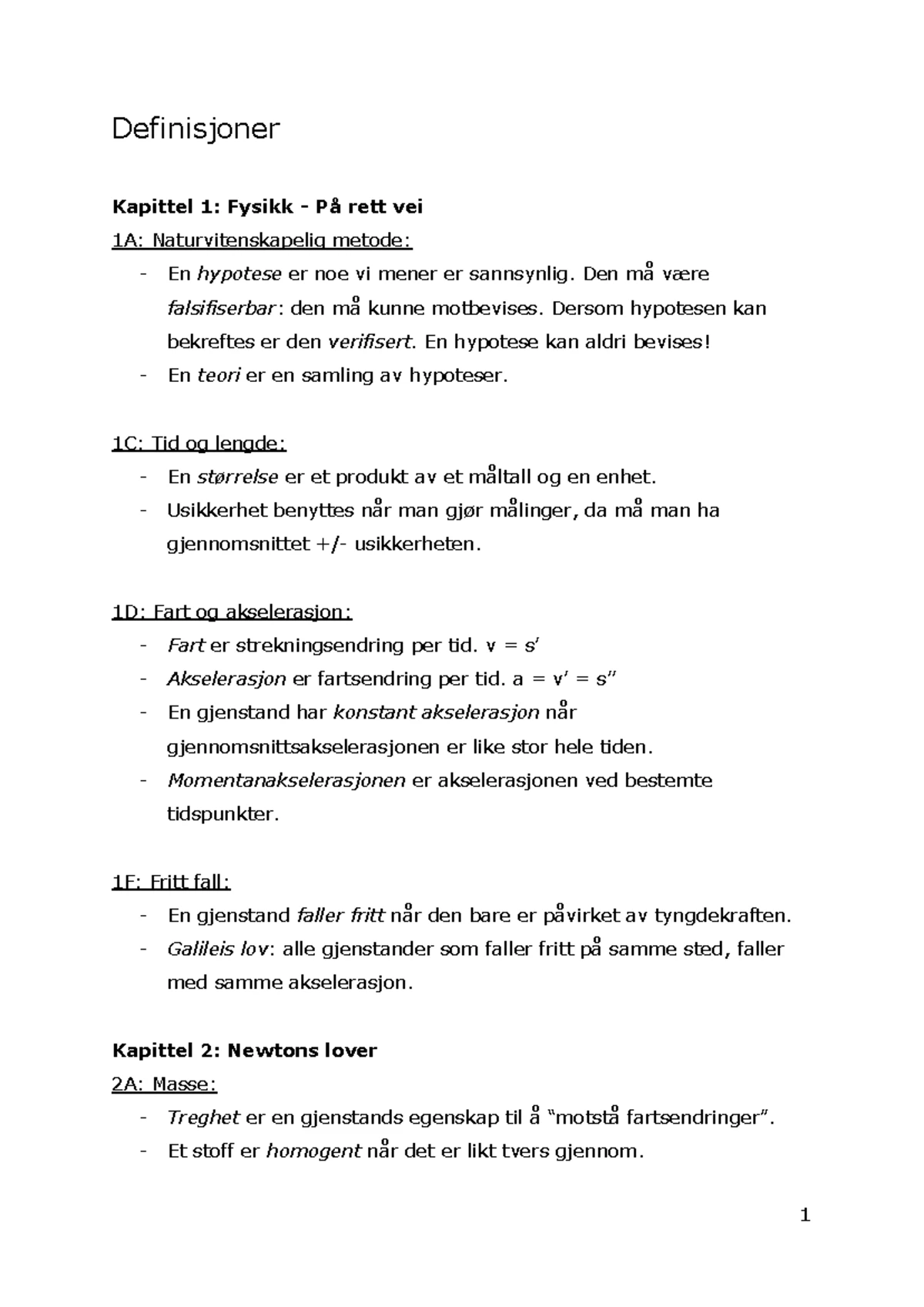 Bevegelselikninger med konstant akselerasjon - Fysikk Notater - Studocu