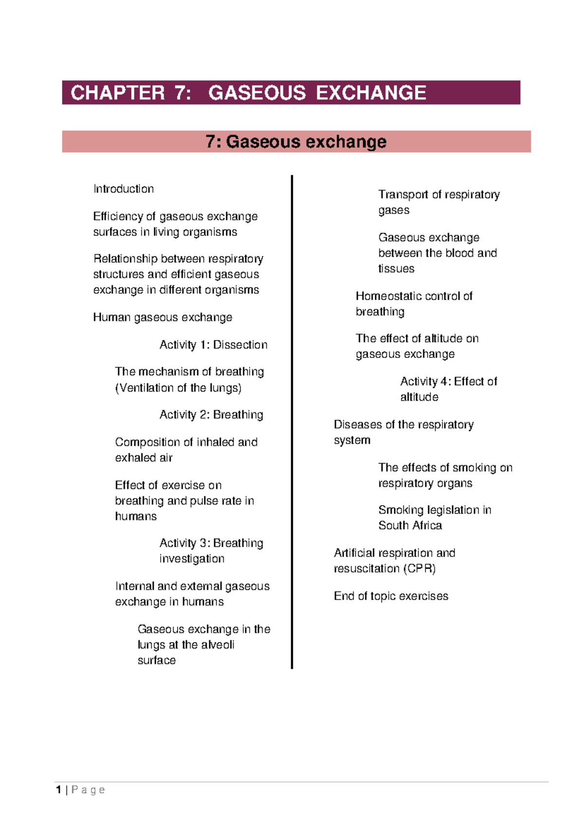 Life Sciences Grade 11 Chapter 7 Gaseous Exchange - CHAPTER 7: GASEOUS ...