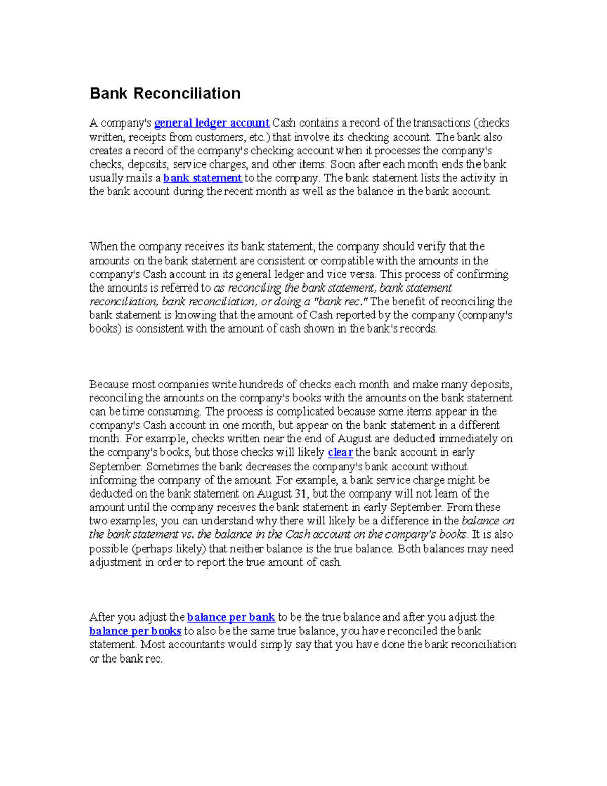 Bank Reconciliation Notes for Financial Accounting (ACCT 101) - Studocu