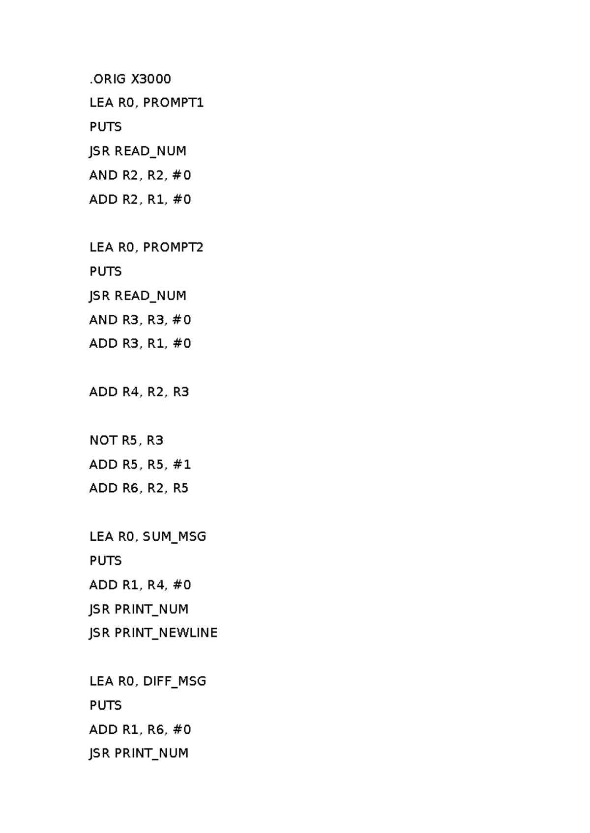 Assembly Language Program for X3000: Sum and Difference Calculation - Studocu