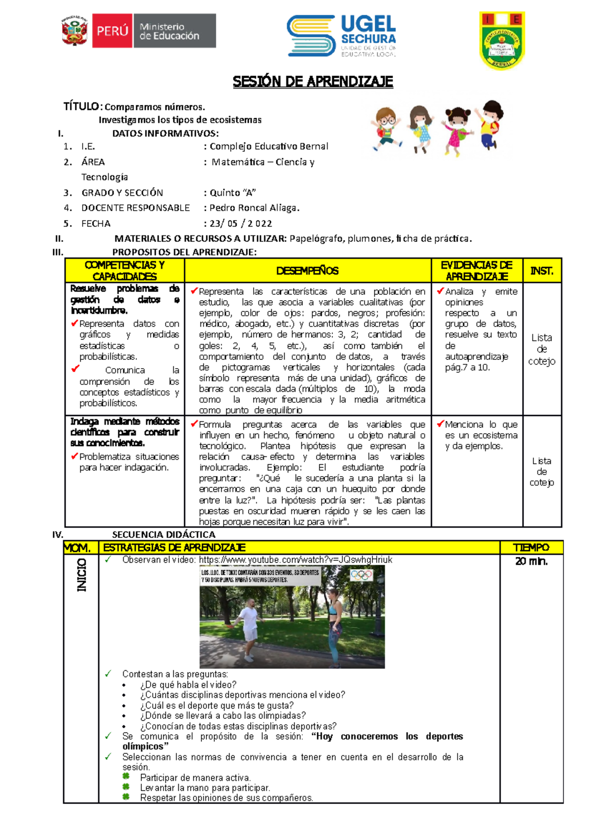 Conocemos LOS Deportes Olimpicos, Ecosistemas - SESIÓN DE APRENDIZAJE ...