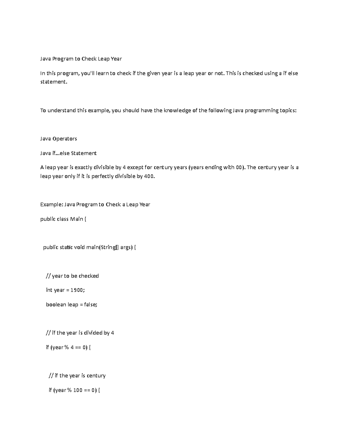 Java Program 11 - Assignments - Java Program to Check Leap Year In this ...
