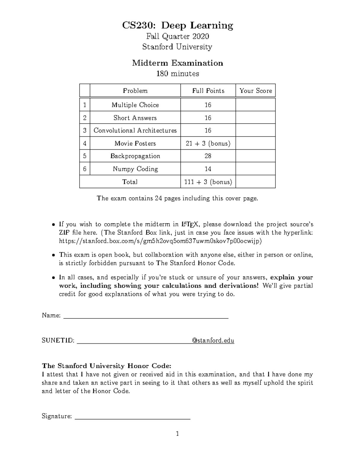 CS230 Midterm Exam Solutions: Deep Learning Numericals and Analysis - Studocu