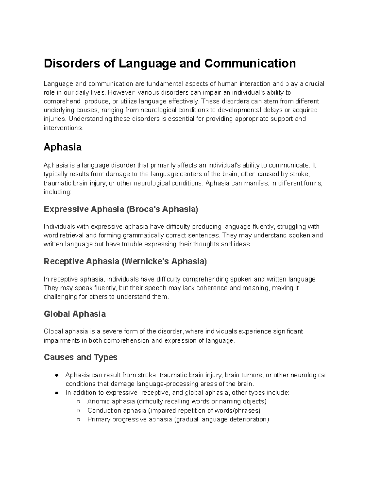Disorders of Language and Communication: Understanding Aphasia, SLI ...