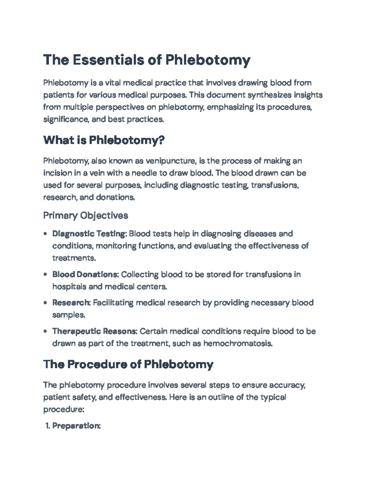 Phlebotomy Procedures and Best Practices: An Essential Guide - Studocu