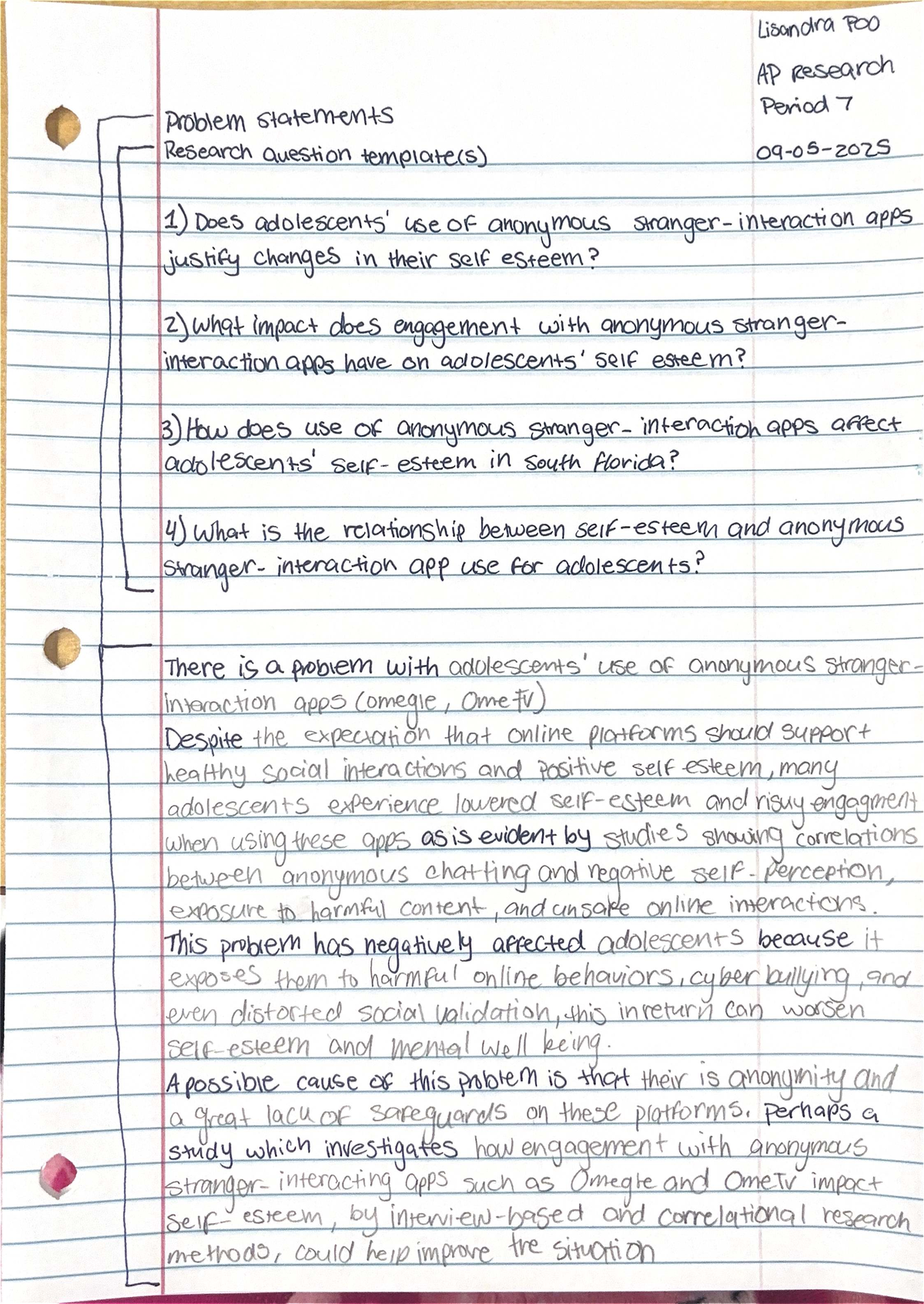 AP Research Period 7: Problem Statements on Anonymous Apps & Self ...