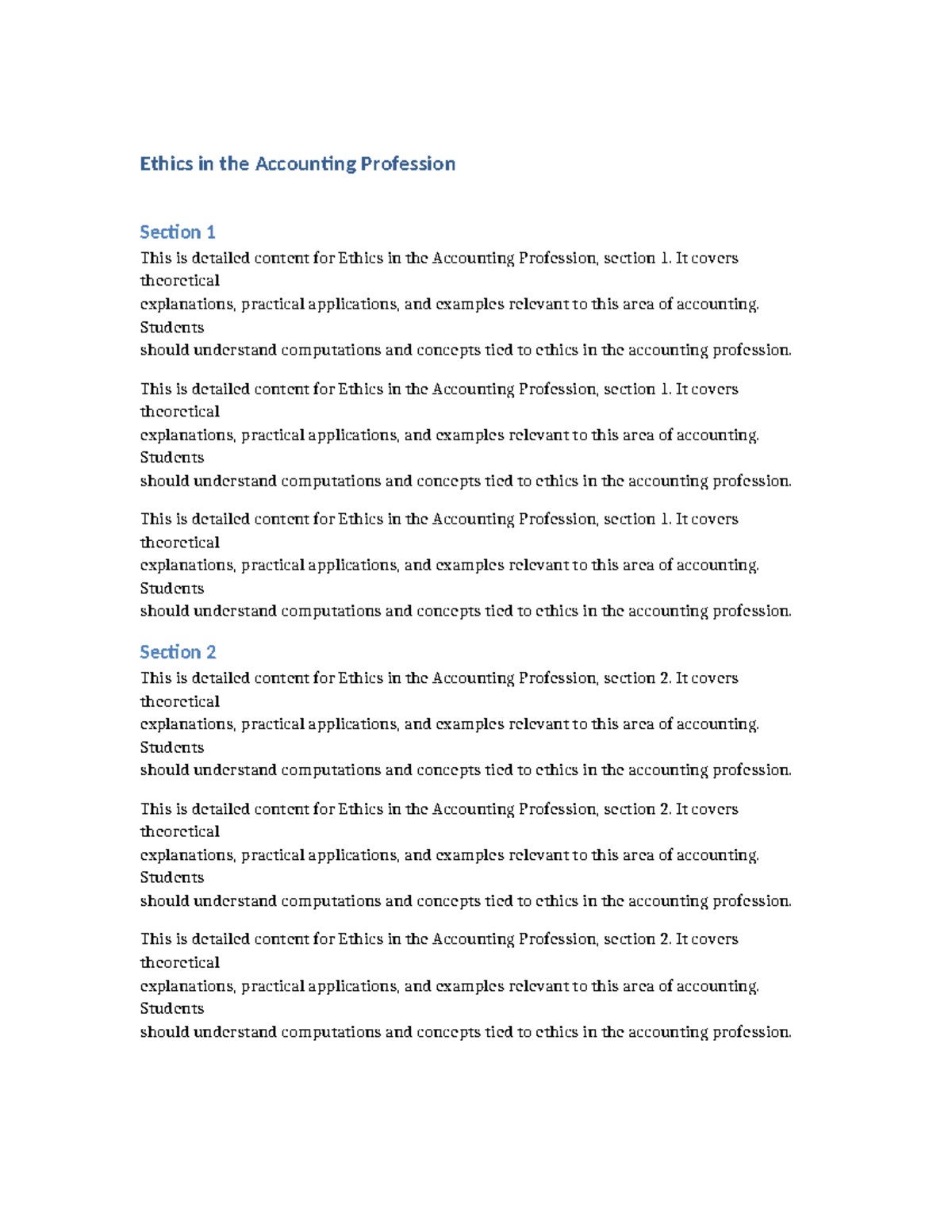 Ethics in Accounting: Comprehensive Guide (20) Sections 1-5 - Studocu