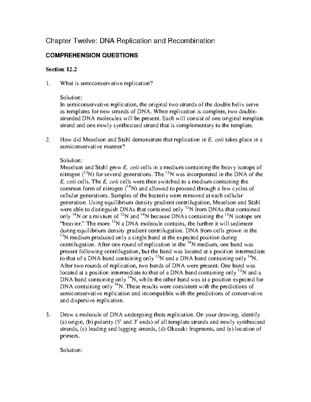 DNA Replication and Recombination: Exam Qs & Solutions (Bio 101) - Studocu