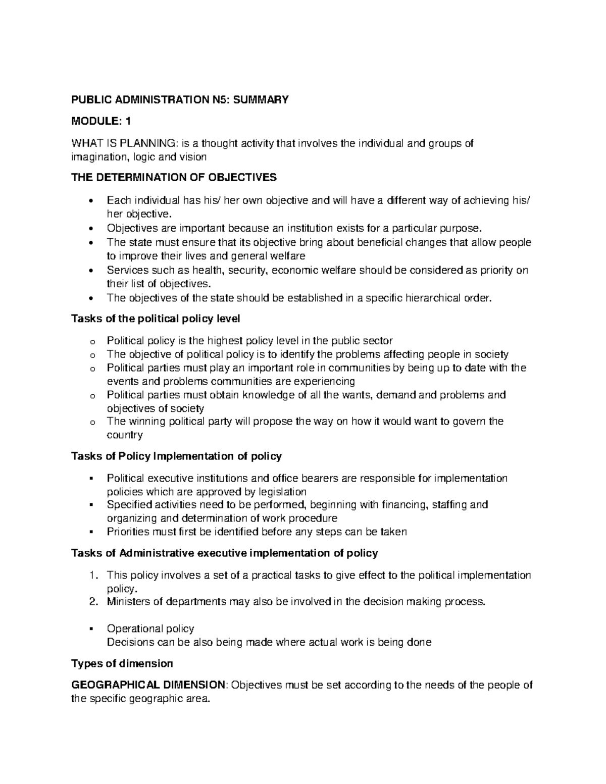 Public Administration N5: Summary of Planning and Organizing Modules ...
