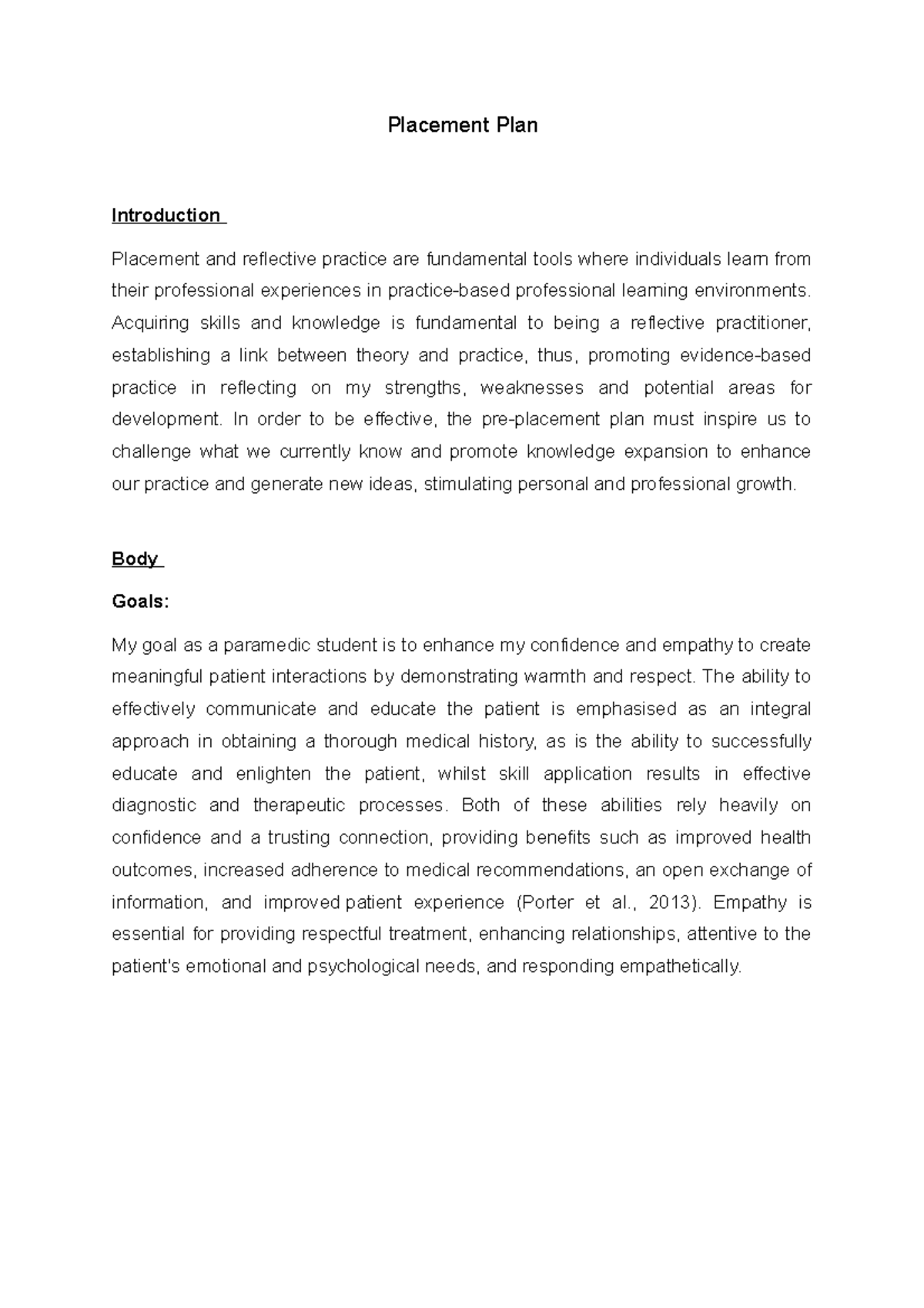 Paramedic Placement Plan: Strategies for Professional Growth - Studocu