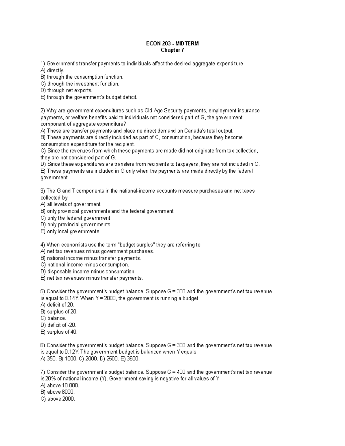 ECON 203 MIDTERM Study Guide: Chapters 7, 8, and 9 - Studocu