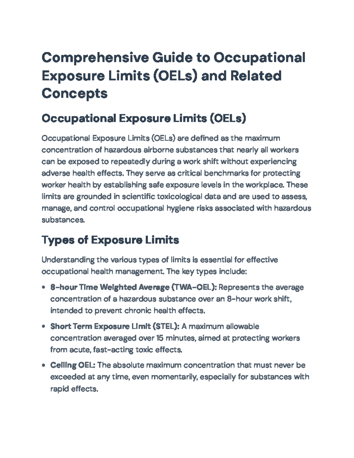 Comprehensive Overview of OELs and Safety Standards in Occupational ...