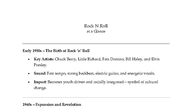 Rock N Roll History (MUS 101): Evolution from 1950s to 2020s - Studocu