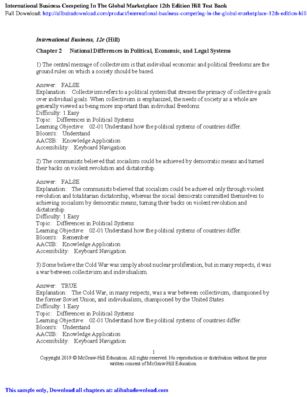 International Business 12e (Hill) Test Bank - Chapter 2 Summary and ...