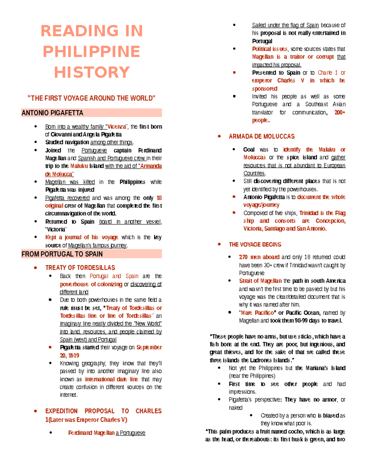 REV. RPH 2 - Reviewer - READING IN PHILIPPINE HISTORY “THE FIRST VOYAGE ...