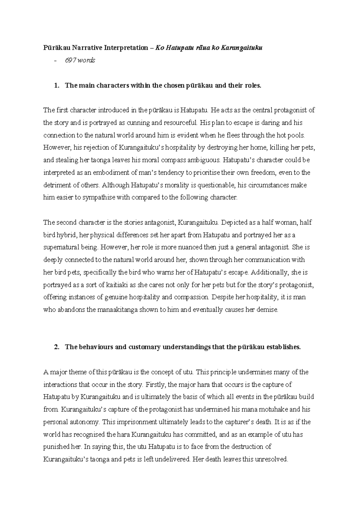 Pūrākau Narrative Interpretation: Hatupatu and Kurangaituku Analysis ...