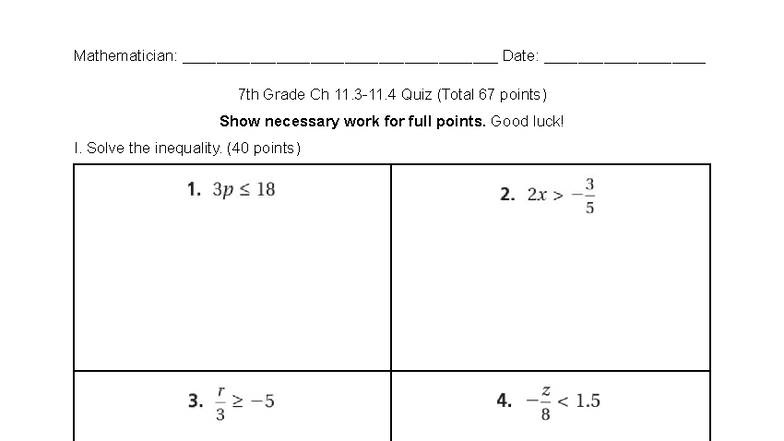 7th Grade Math Ch 11.3-11.4 Quiz (Total 67 Points) - Studocu