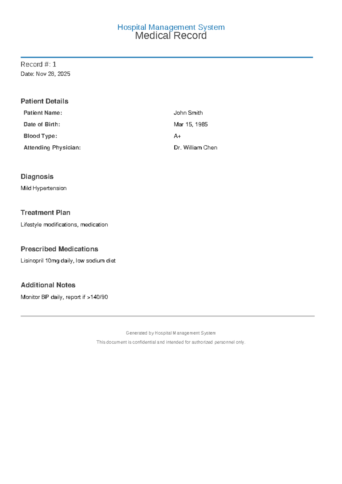 Medical record 1 - Hospital Management System Medical Record Record ...