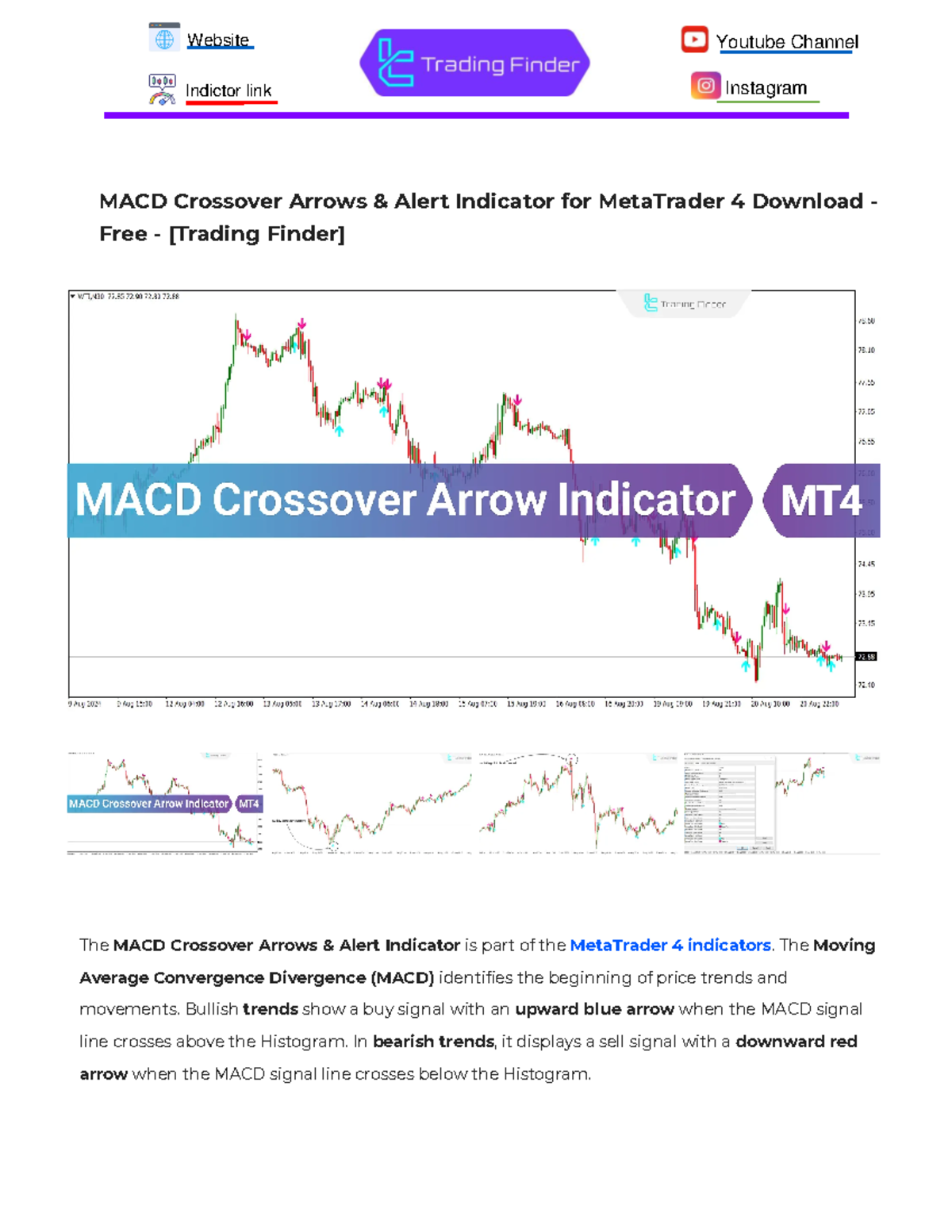 MACD Crossover Arrows & Alert Indicator for Meta Trader 4 Download ...