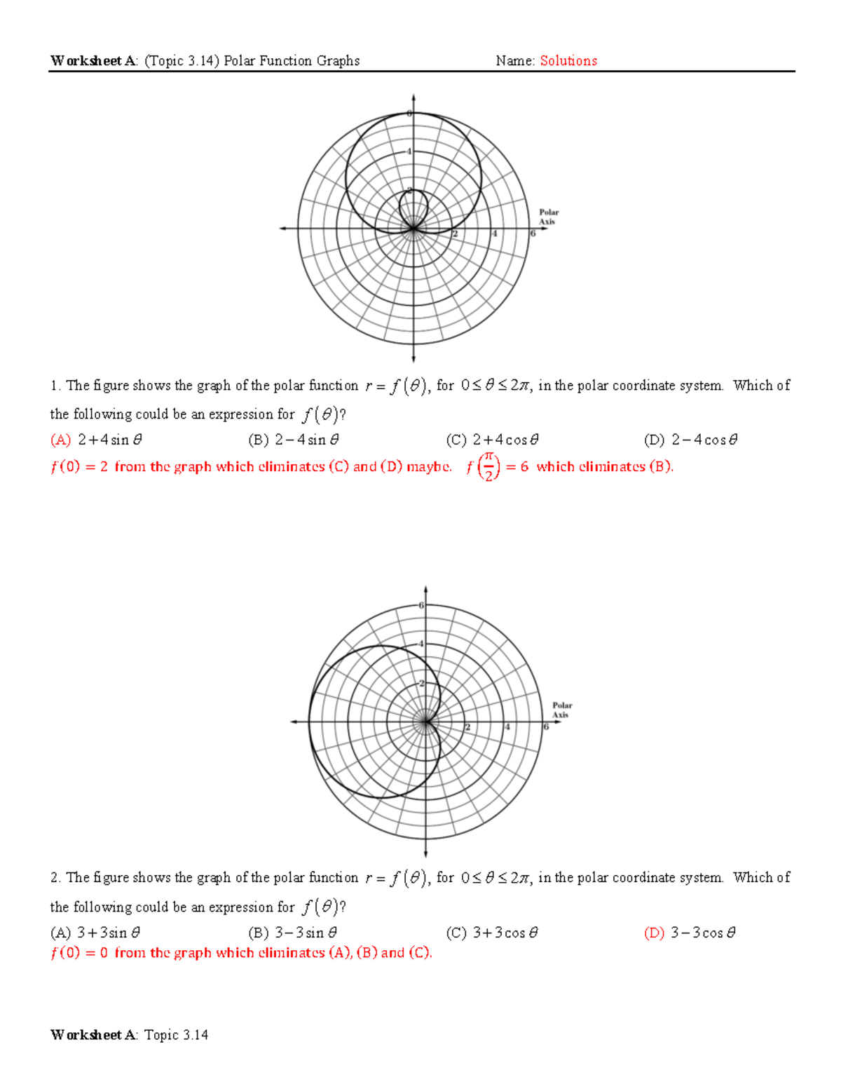 APPC 3.14A Worksheet Solutions - Polar Function Graphs - Studocu