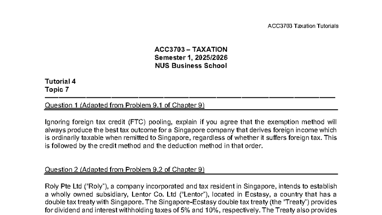 ACC 3703 Tut 4-1 - Tutorial 4 - ACC3703 Taxation Tutorials 1 ACC 3703 ...