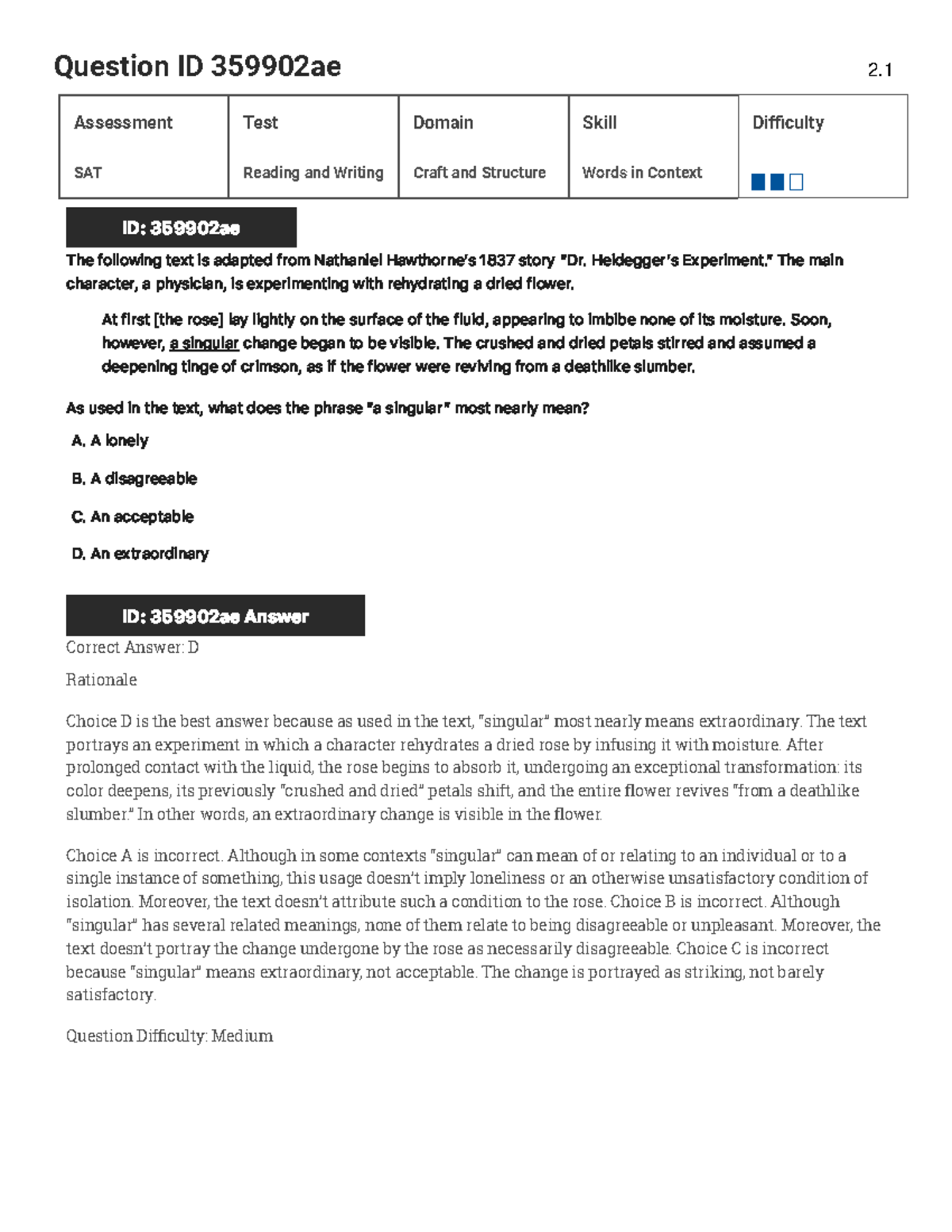 SAT Reading & Writing: Words in Context Assessment Test Answers - Studocu