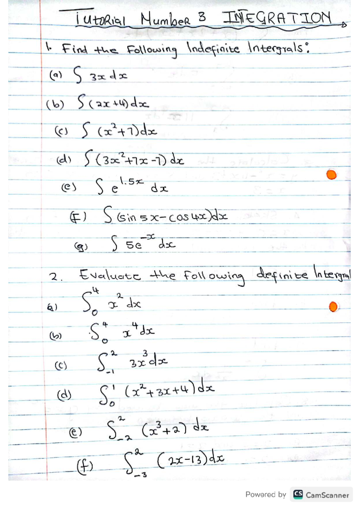 Integration Tutorial Document - MATH 3: Indefinite Integrals - Studocu