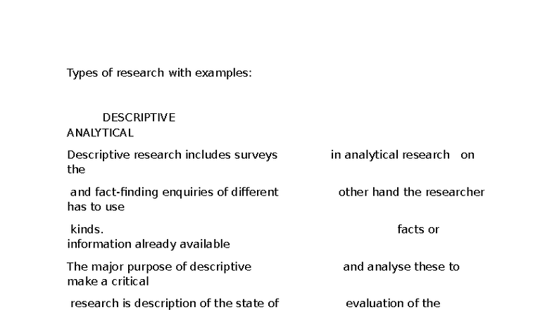 Types of Research with Examples: Descriptive & Analytical Methods - Studocu