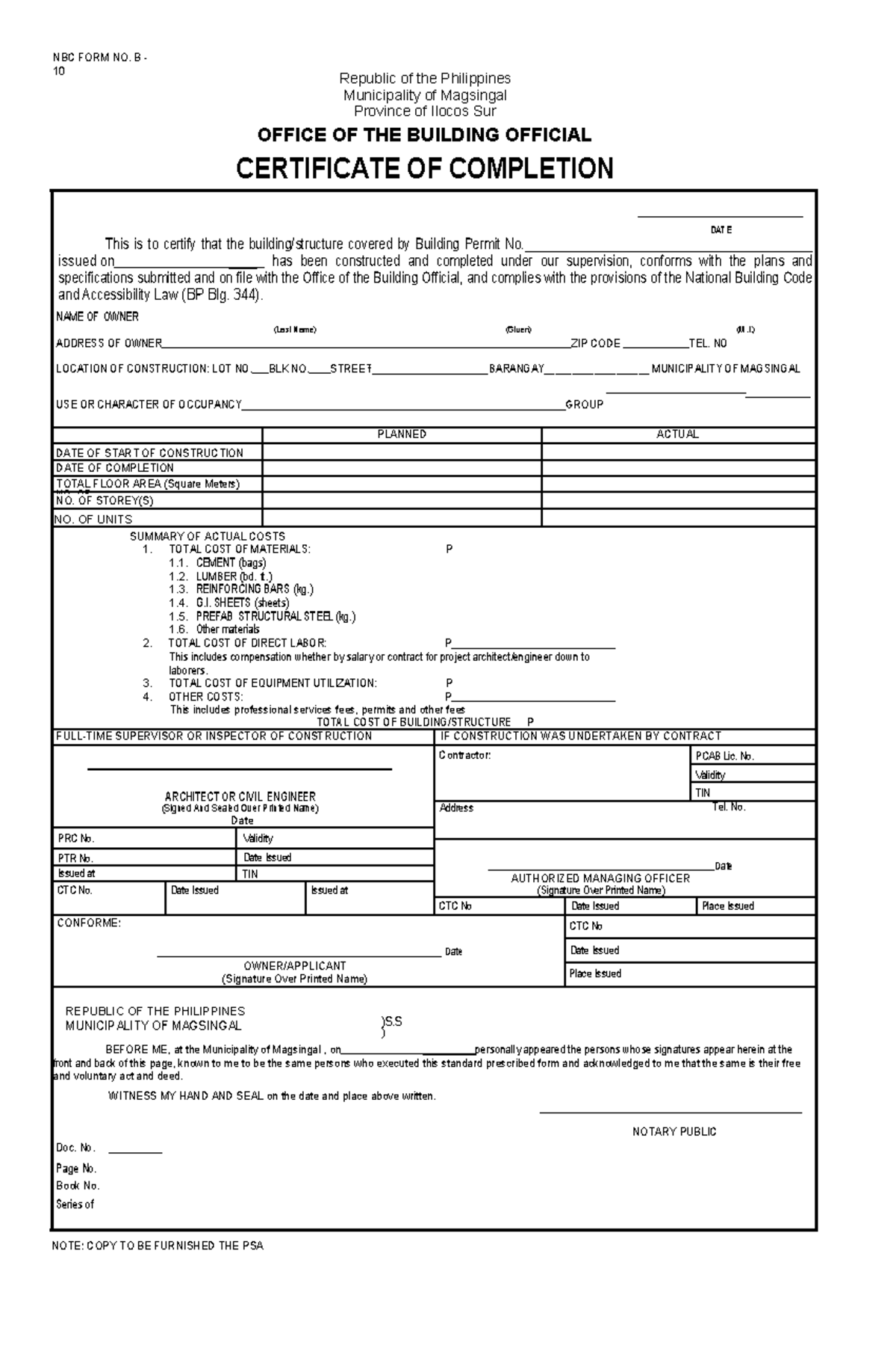 558161769 Certificate of Completion for Building Permit in Magsingal ...