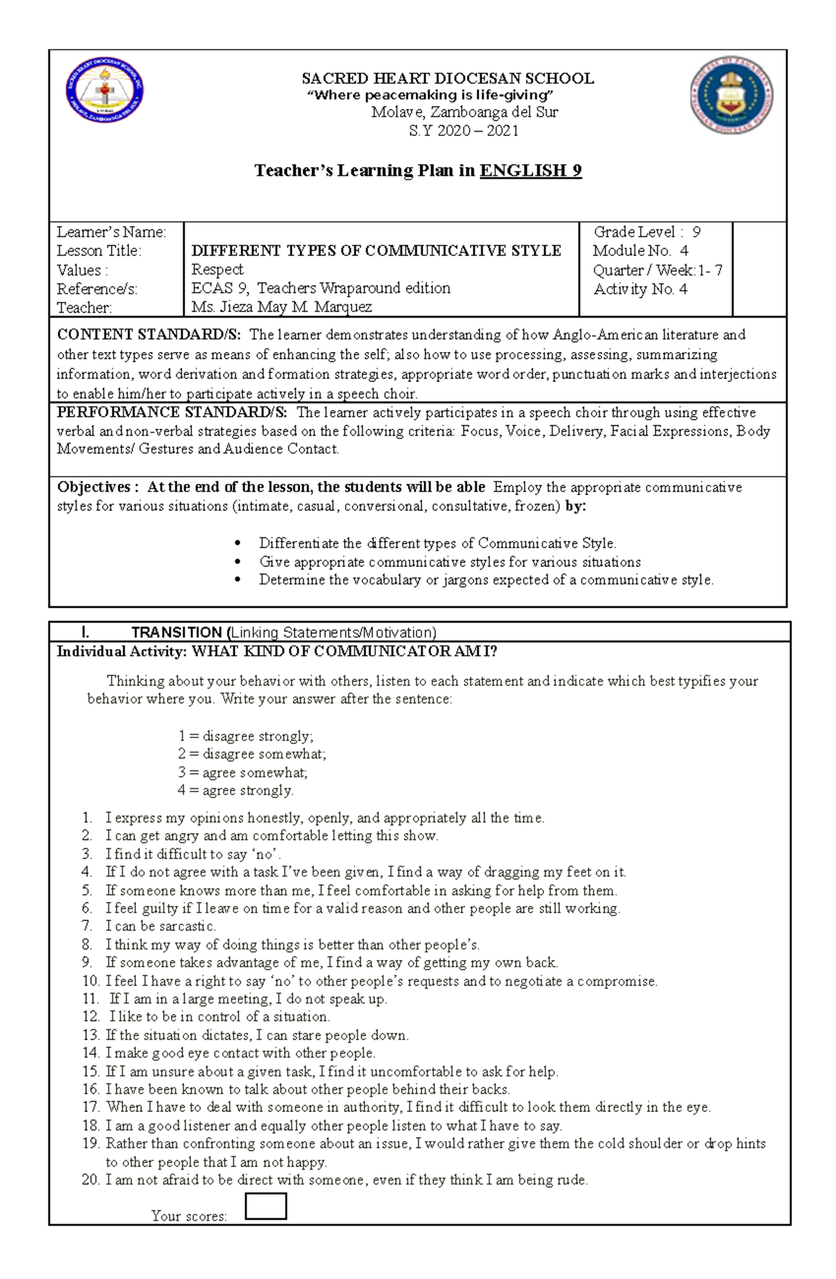ENGLISH 9 Module 4: Understanding Communicative Styles and Their Use ...