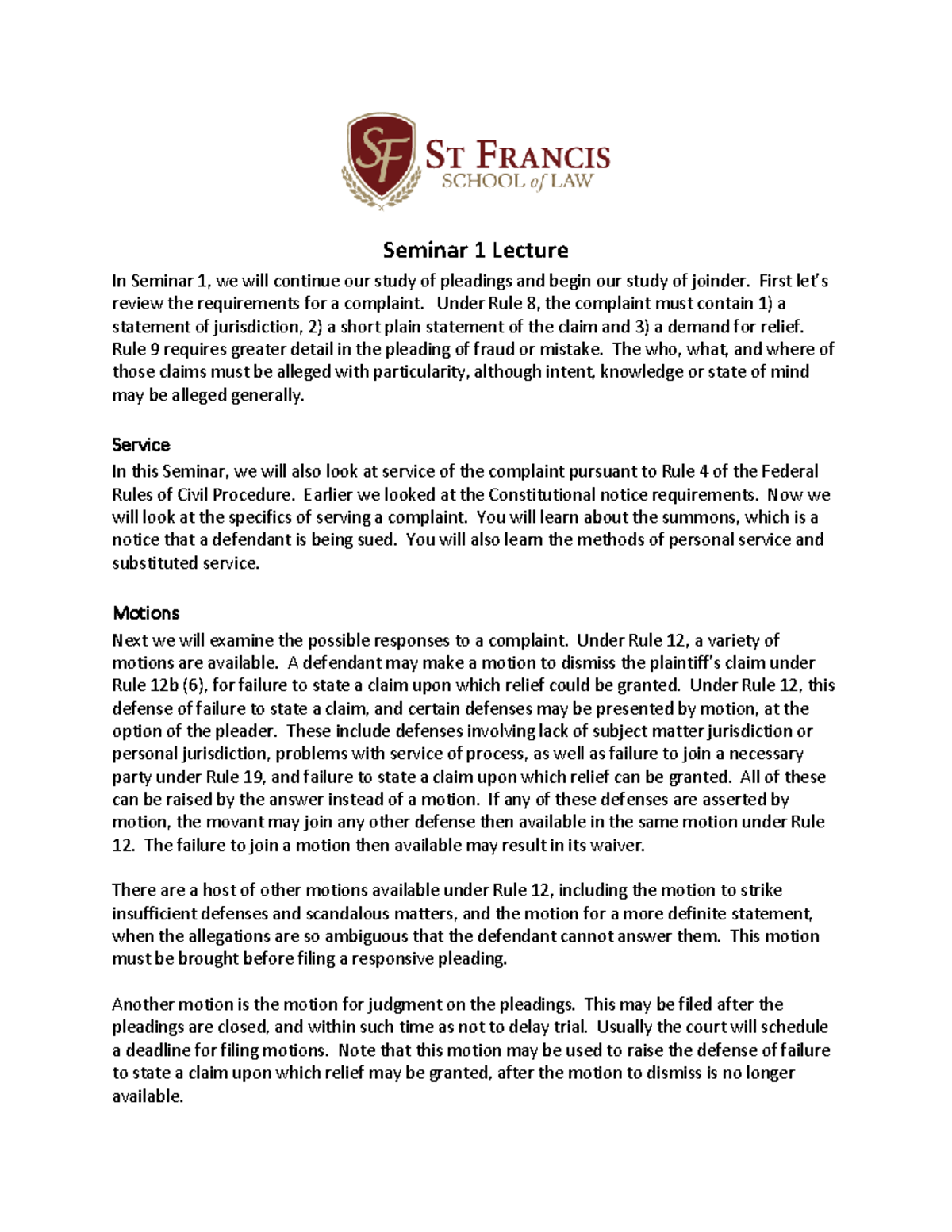 CPII - Lectures Combined - Seminar 1 Lecture In Seminar 1, we will ...
