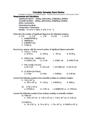 Chemistry Midterm Exam Review - Chemistry Midterm Exam Review Multiple ...