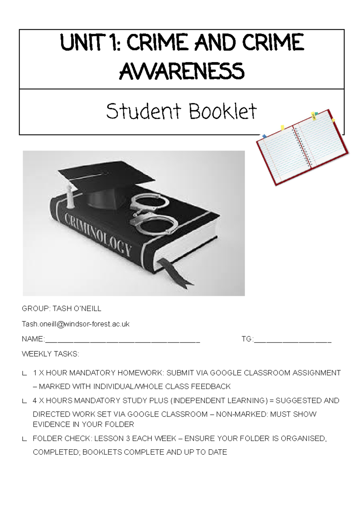 UNIT 1: Crime and Crime Awareness Student Workbook (2024-2025) - Studocu