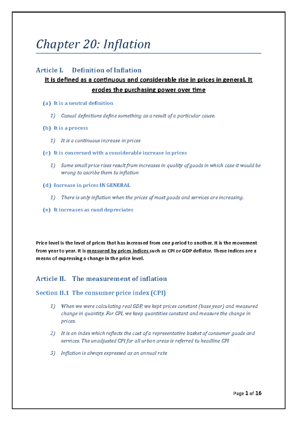 Chapter 20 Inflation: Summary and Key Insights in Macroeconomics - Studocu