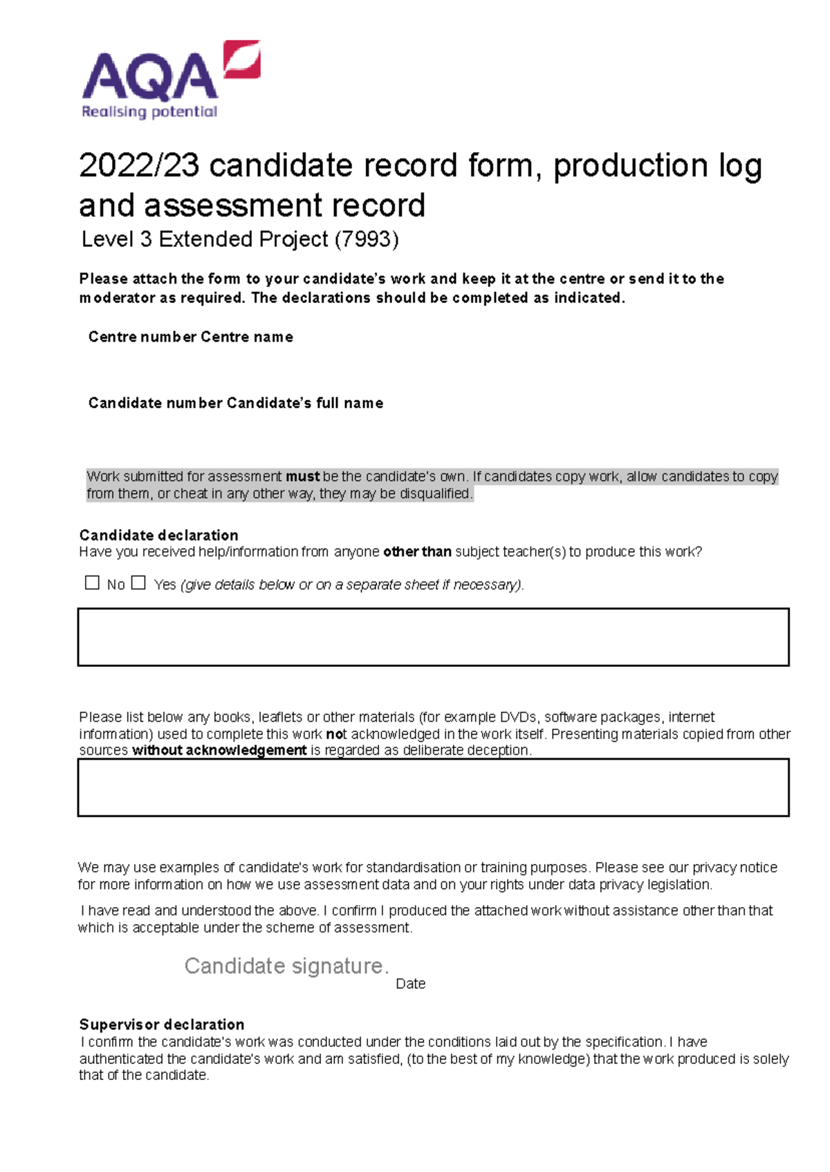 AQA-7993-CRF-23 - FEwgwggwg - 2022/23 candidate record form, production ...