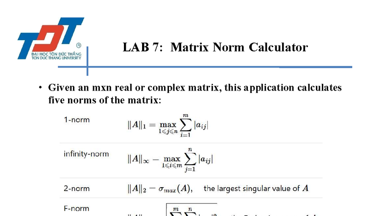 LAB 7: Matrix Norm Calculator and Vector Angles - Studocu