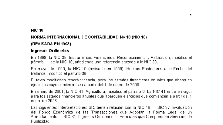 NIC 18 - Normas Internacionales de Contabilidad sobre Ingresos - Studocu