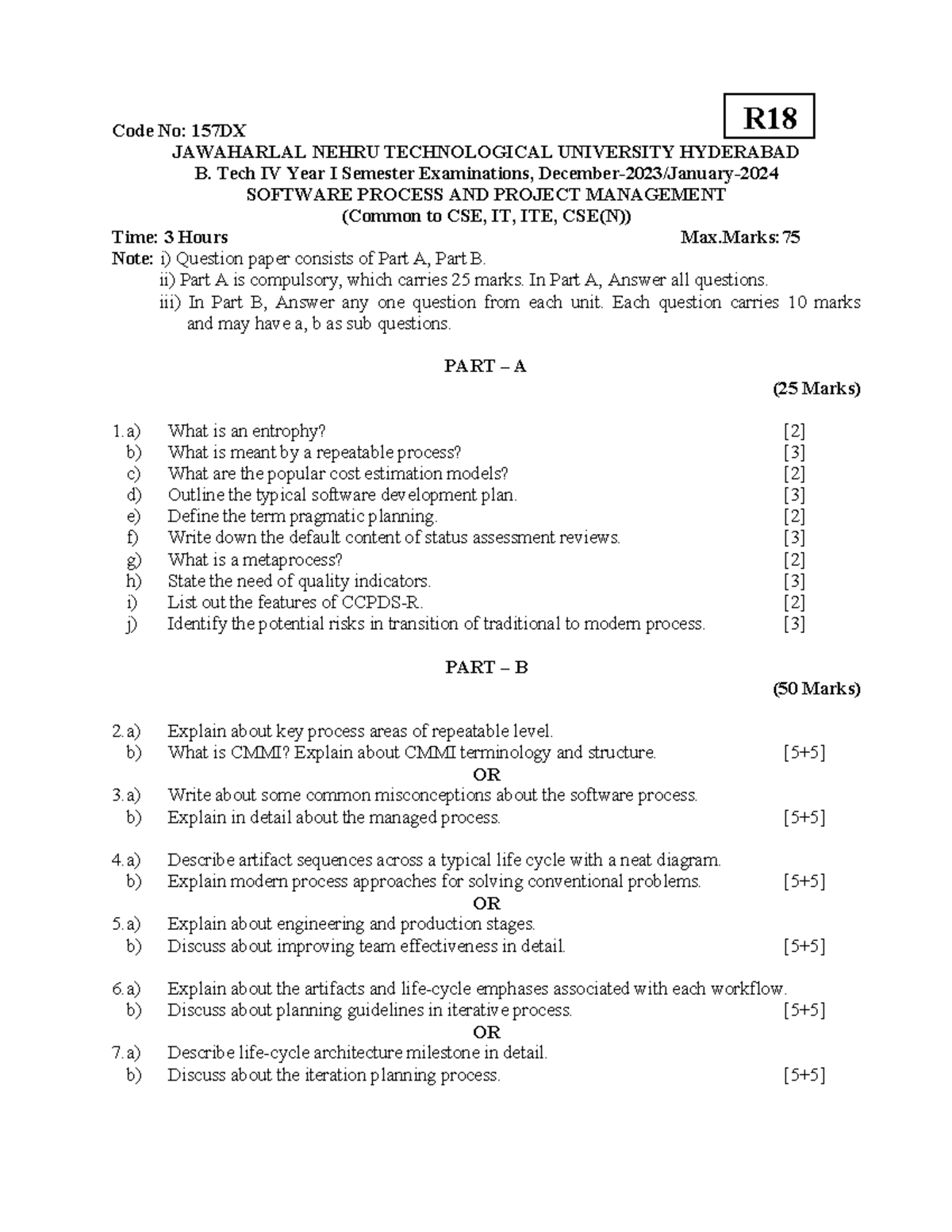 R18 B.Tech IV Year I Sem SPPM PYQ Exam Papers (CSE, IT, ITE, CSE(N ...