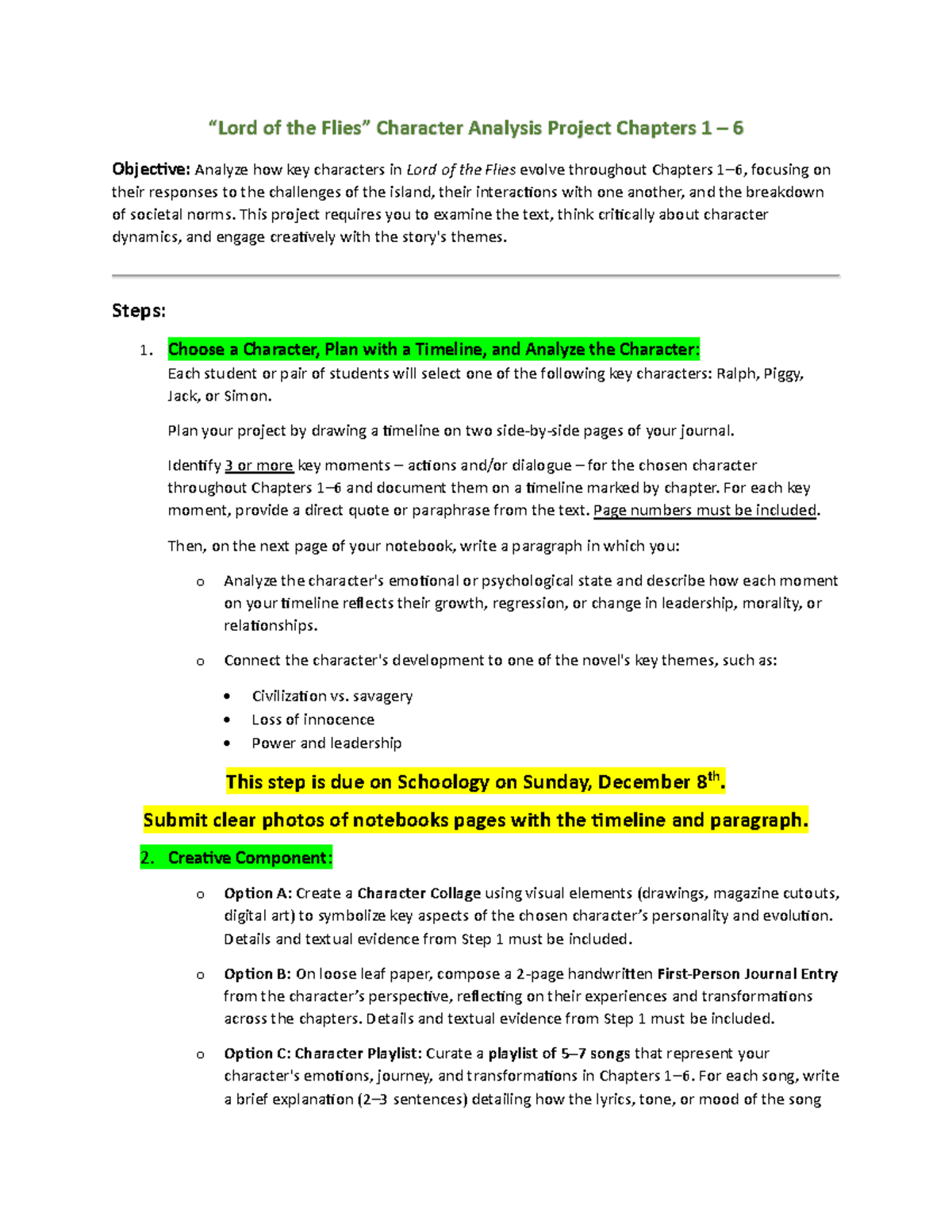LOTF Ch - documenrs of assignment - “Lord of the Flies” Character ...