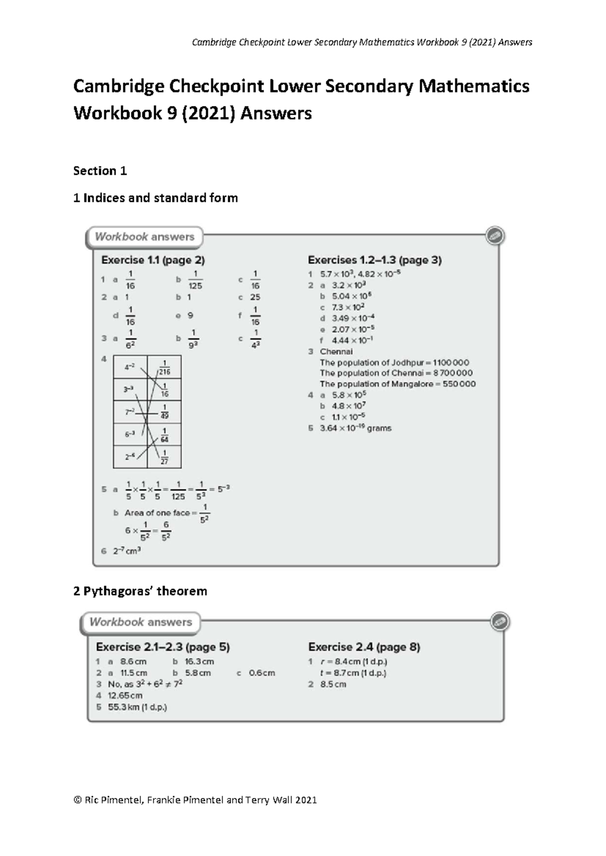 Cambridge Checkpoint Lower Secondary Maths Workbook 9 (2021) Answers ...