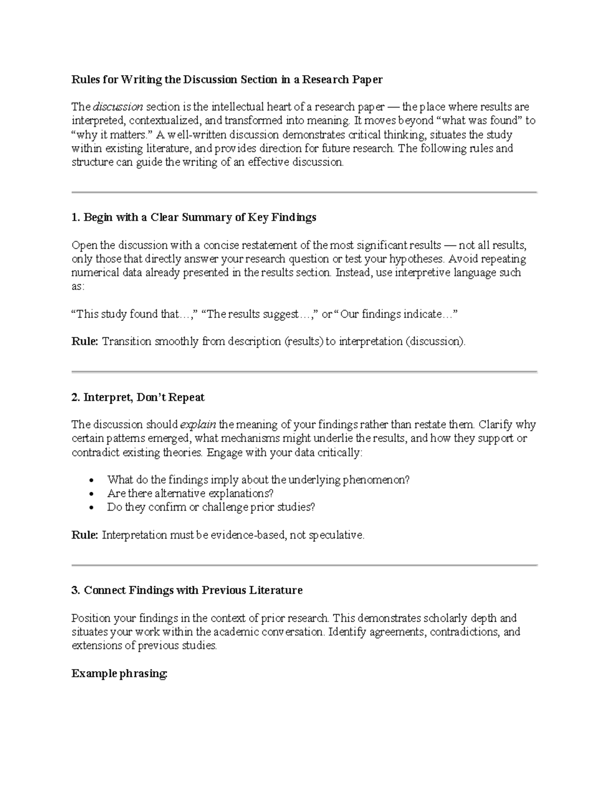 Rules for Writing the Discussion Section in Research Papers - Studocu