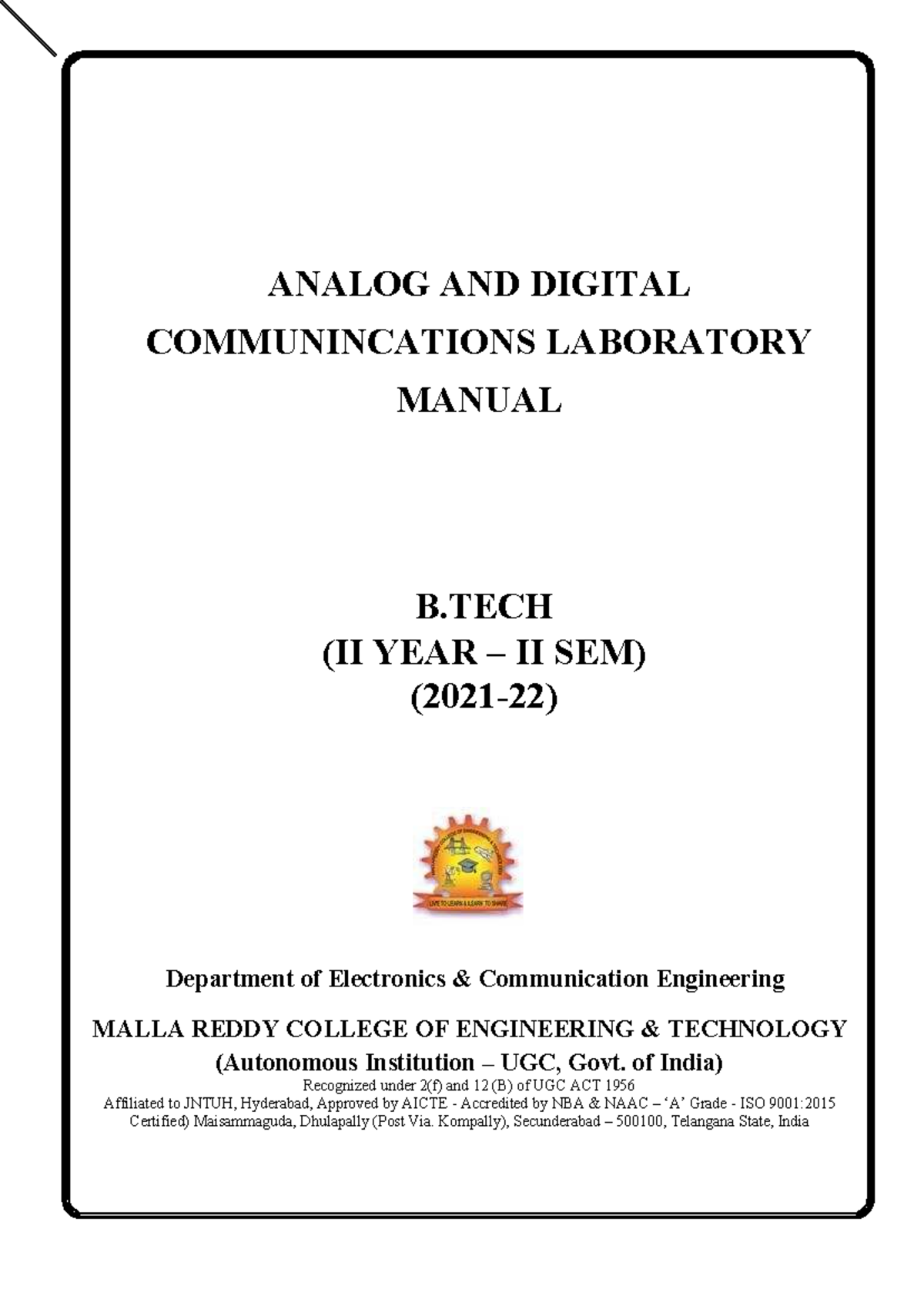 R-20 ECE Analog & Digital Communications Lab Manual - Studocu