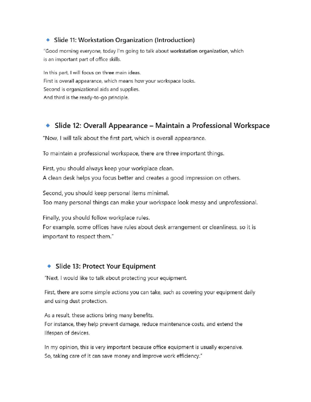 Office Skills Presentation: Workstation Organization Overview - Studocu