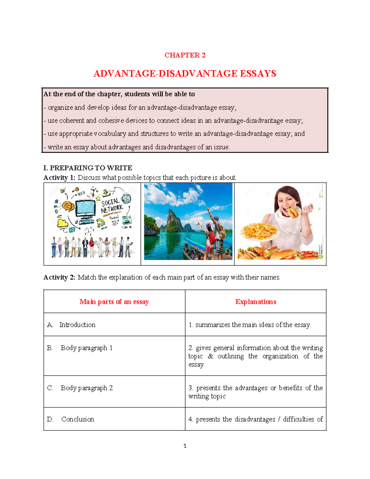 Writing 2 - Chapter 2 - Essays OF Advantages & Disadvantages (CLC ...