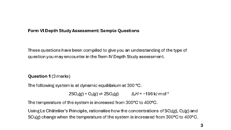 Form VI Depth Study Assessment: Sample Questions for Term IV - Studocu