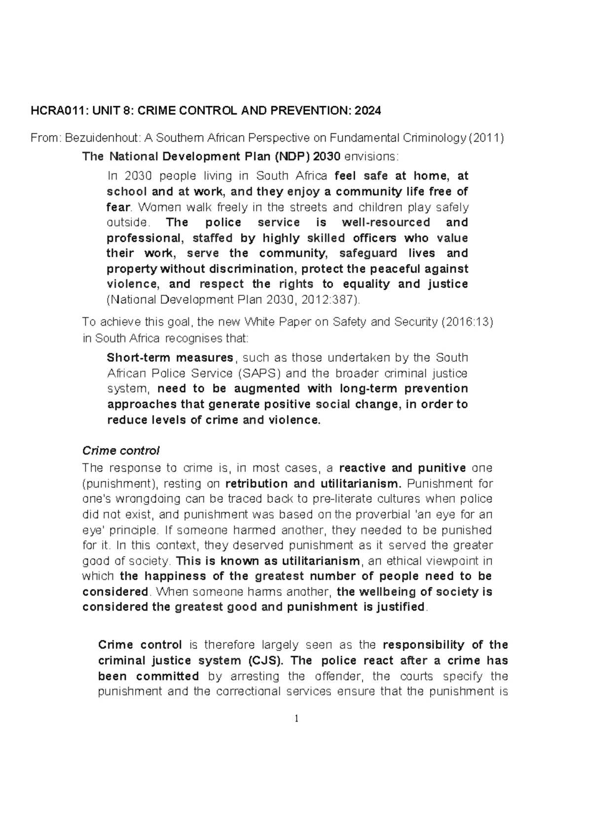 HCRI011: Unit 7 - Factors Contributing to Crime in South Africa - Studocu