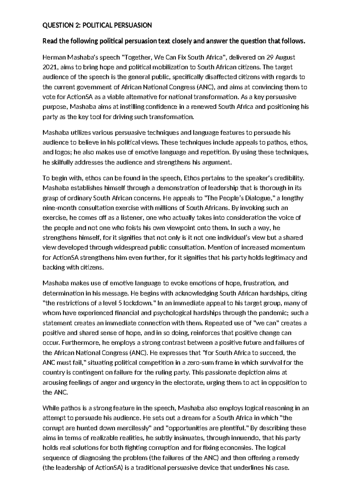 ENG2602 2025 - Political Persuasion Analysis of Herman Mashaba's Speech ...