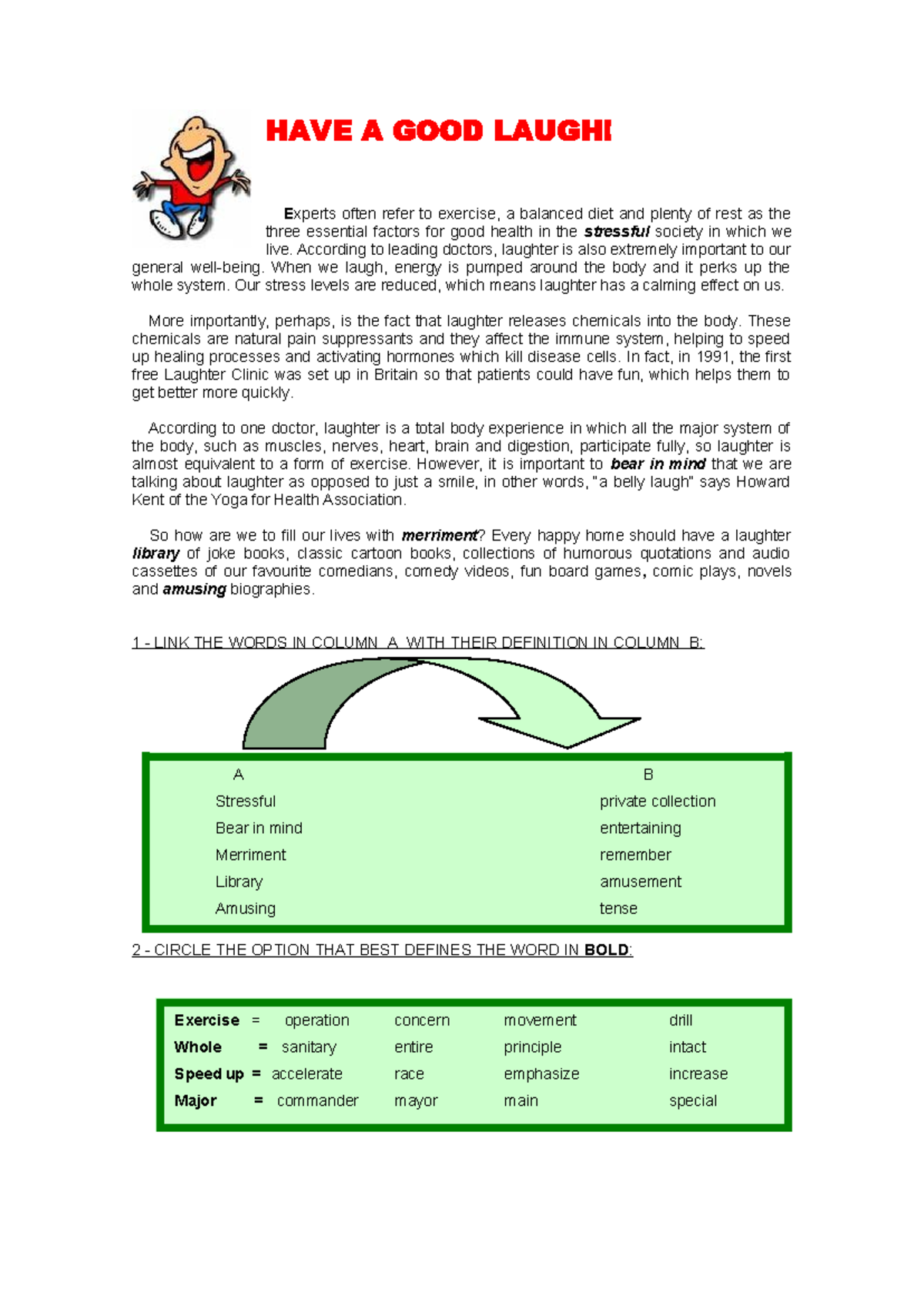 The Importance of Laughter for Health: Notes and Activities - Studocu
