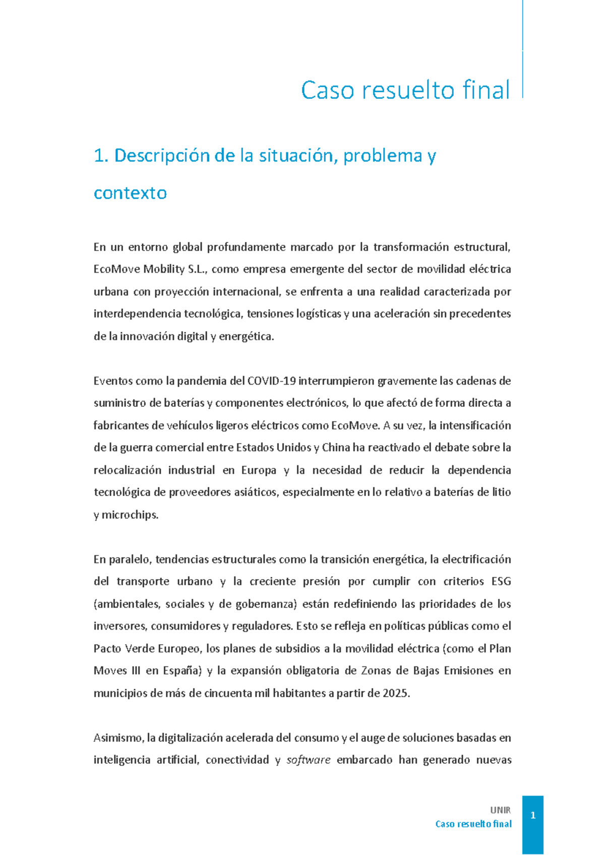 UNIR Caso Resuelto Final: Análisis Estratégico de EcoMove Mobility S.L ...